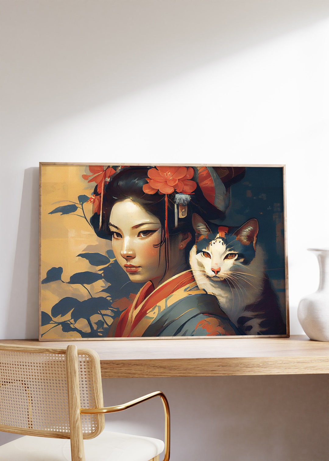 Geisha Poster | Japanese Print | Geisha Art Print | Vintage Cat ...