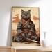 Japanese Samurai Cat Poster Animal Poster Samurai Cat Art Print Animal ...