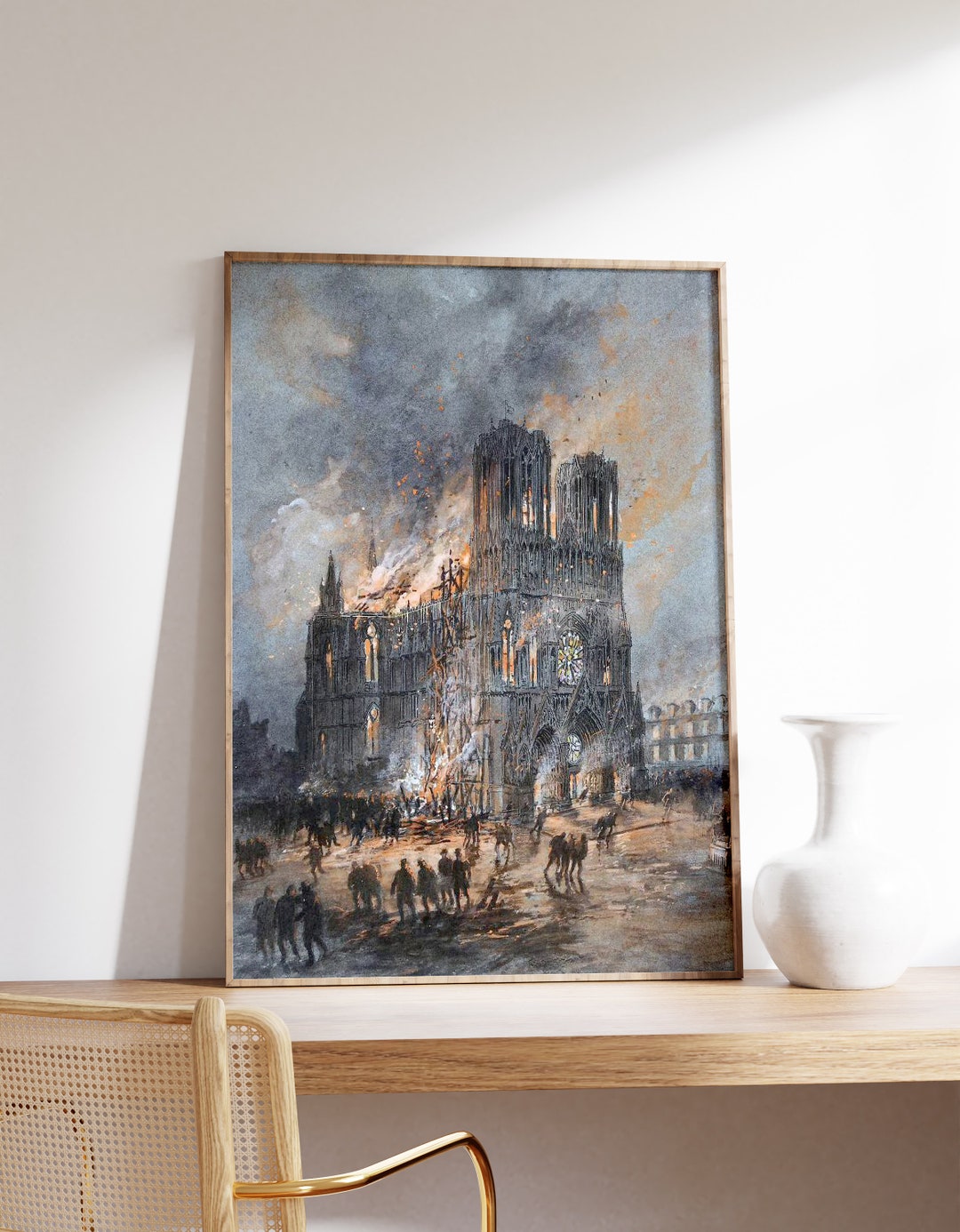 The Burning Reims Cathedral by Gustave Fraipont | Vintage Painting ...