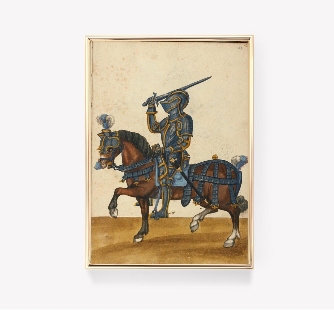 Medieval Knight Poster | Knight in Armor | Horseback Art | Vintage ...