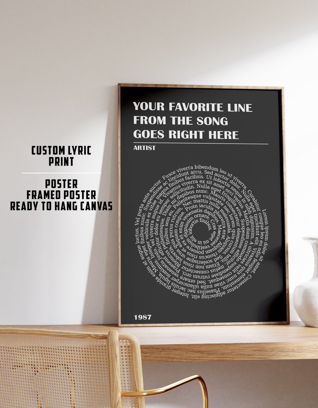 Custom Lyric Poster Vinyl Lyric Art Print Song Wall Art Custom Lyric ...
