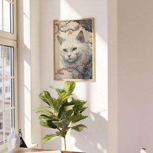 Japanese White Cat Poster | Animal Poster | White Cat Art Print ...