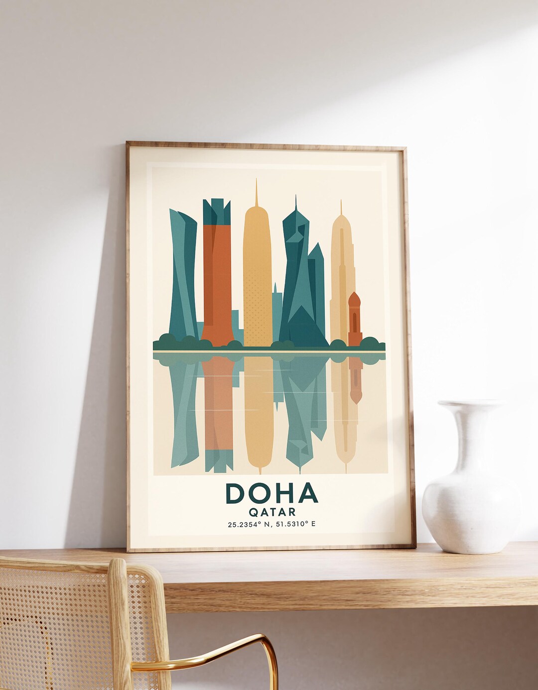 Doha Skyline Poster, Qatar Travel Art, Modern Doha Print, Qatar Wall ...