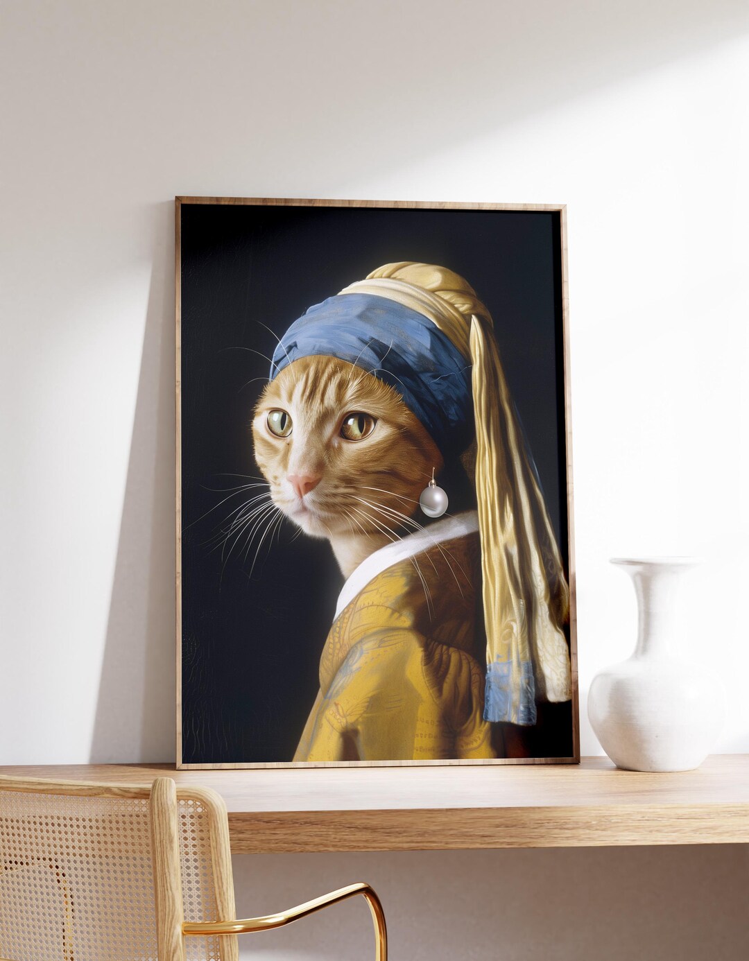 Johannes Vermeer Cat With Pearl Earring | Vintage Cat Art | Classic ...
