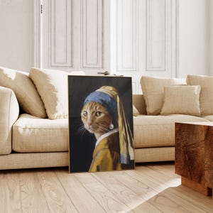 Johannes Vermeer Cat With Pearl Earring | Vintage Cat Art | Classic ...