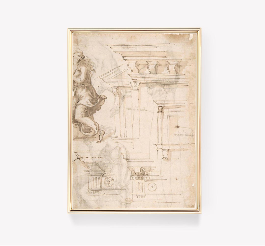 Michelangelo | Architectural Sketch | Woman Figure | Vintage Art ...