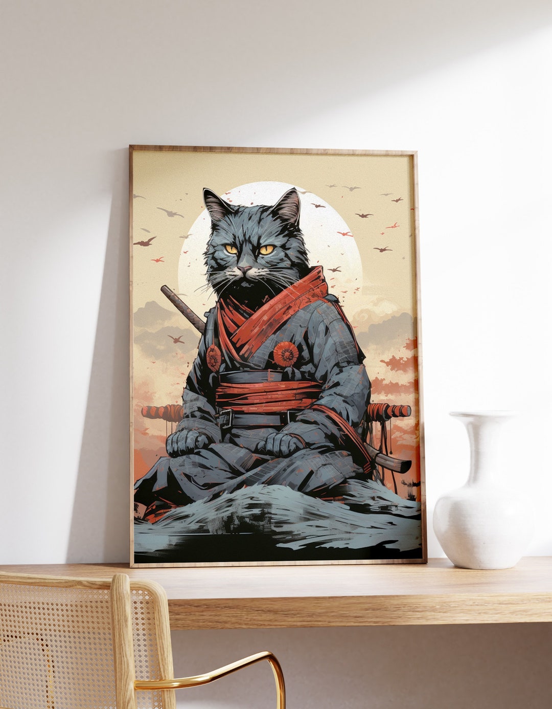 Japanese Samurai Cat Poster | Animal Poster | Samurai Cat Art Print ...
