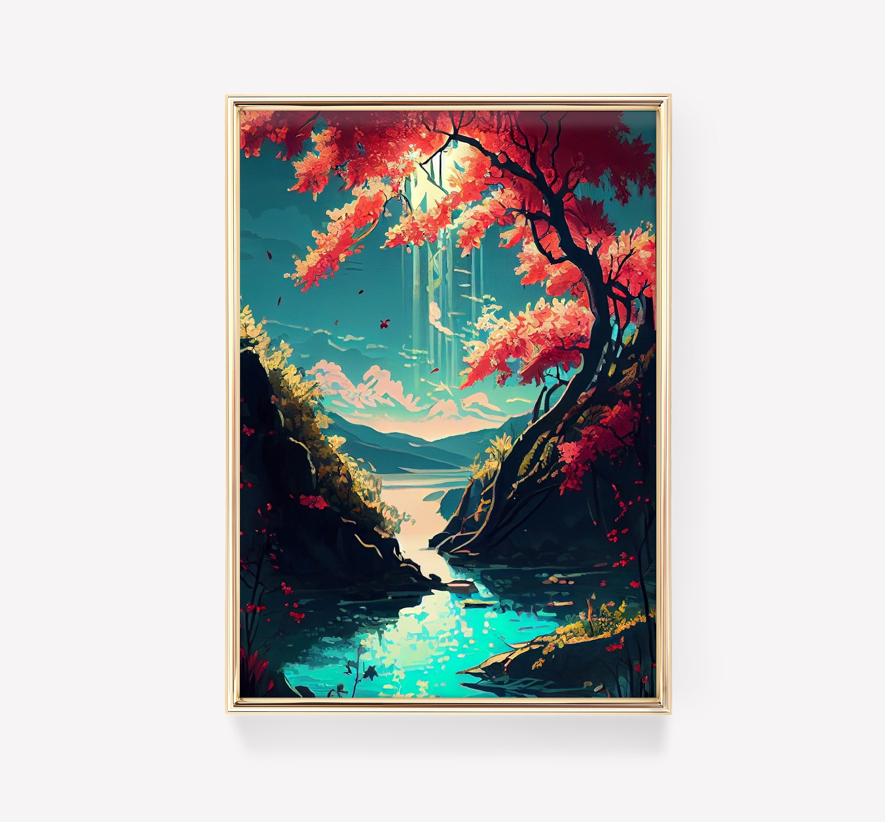 Japanese Landscape Sakura Tree Poster