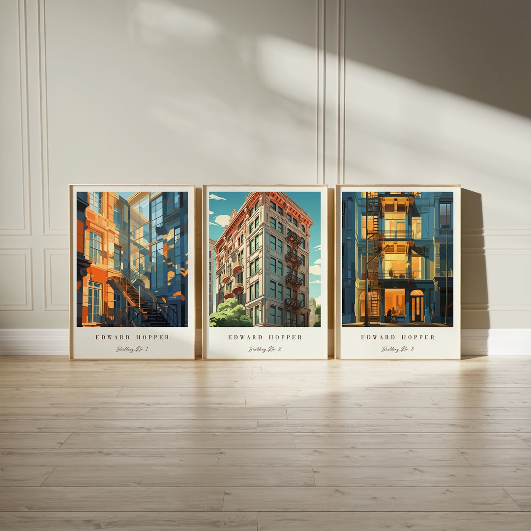 Building Set of 3 Art Prints | Edward Hopper Exhibition Print ...