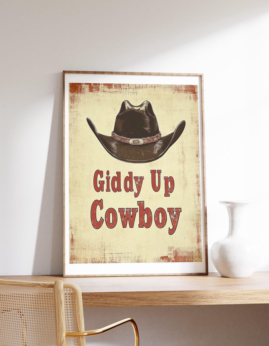 Giddy up Cowboy Poster | Rustic Cowboy Hat Illustration | Vintage ...