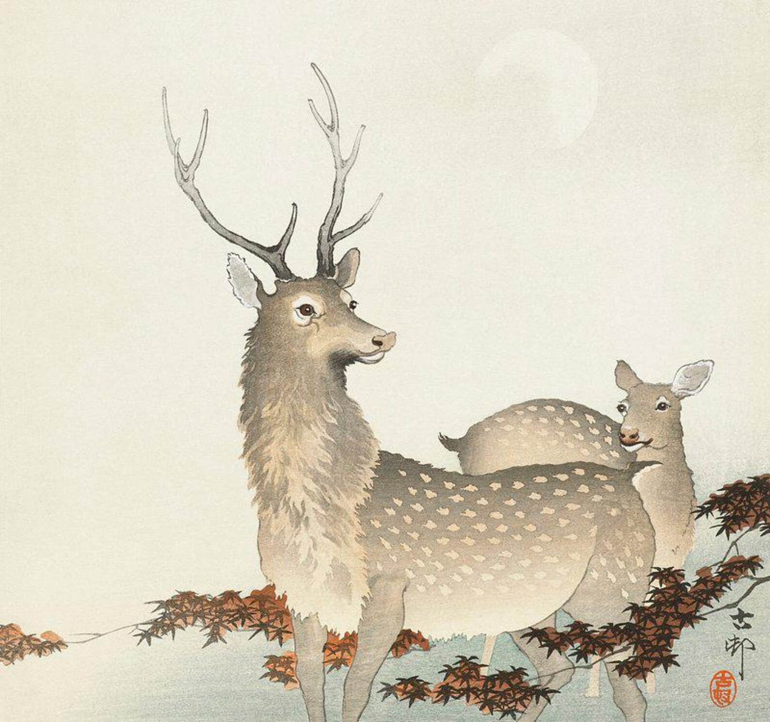 Deer Art Print | Koho Shoda Artwork | Vintage Painting | Nature Print ...