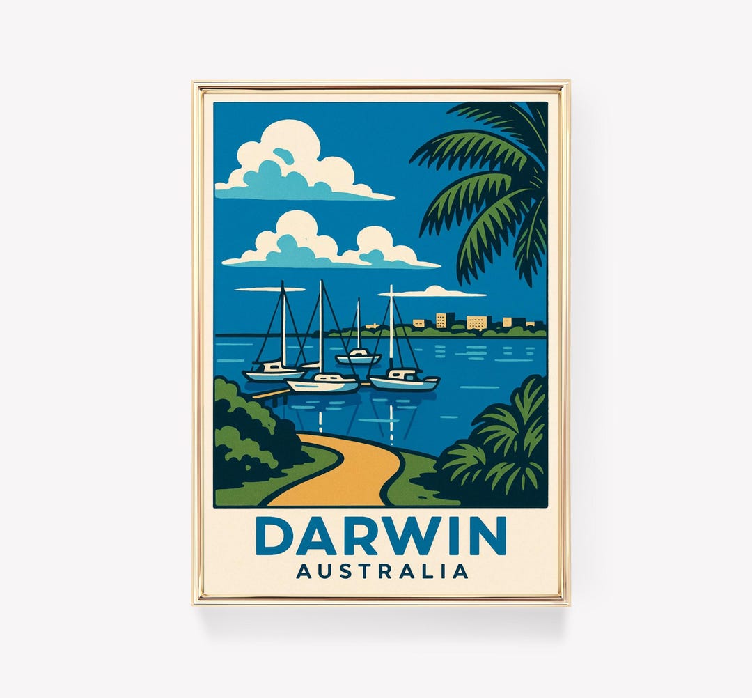Darwin Travel Poster, Australia Wall Art, Vintage Print, Retro Wall ...