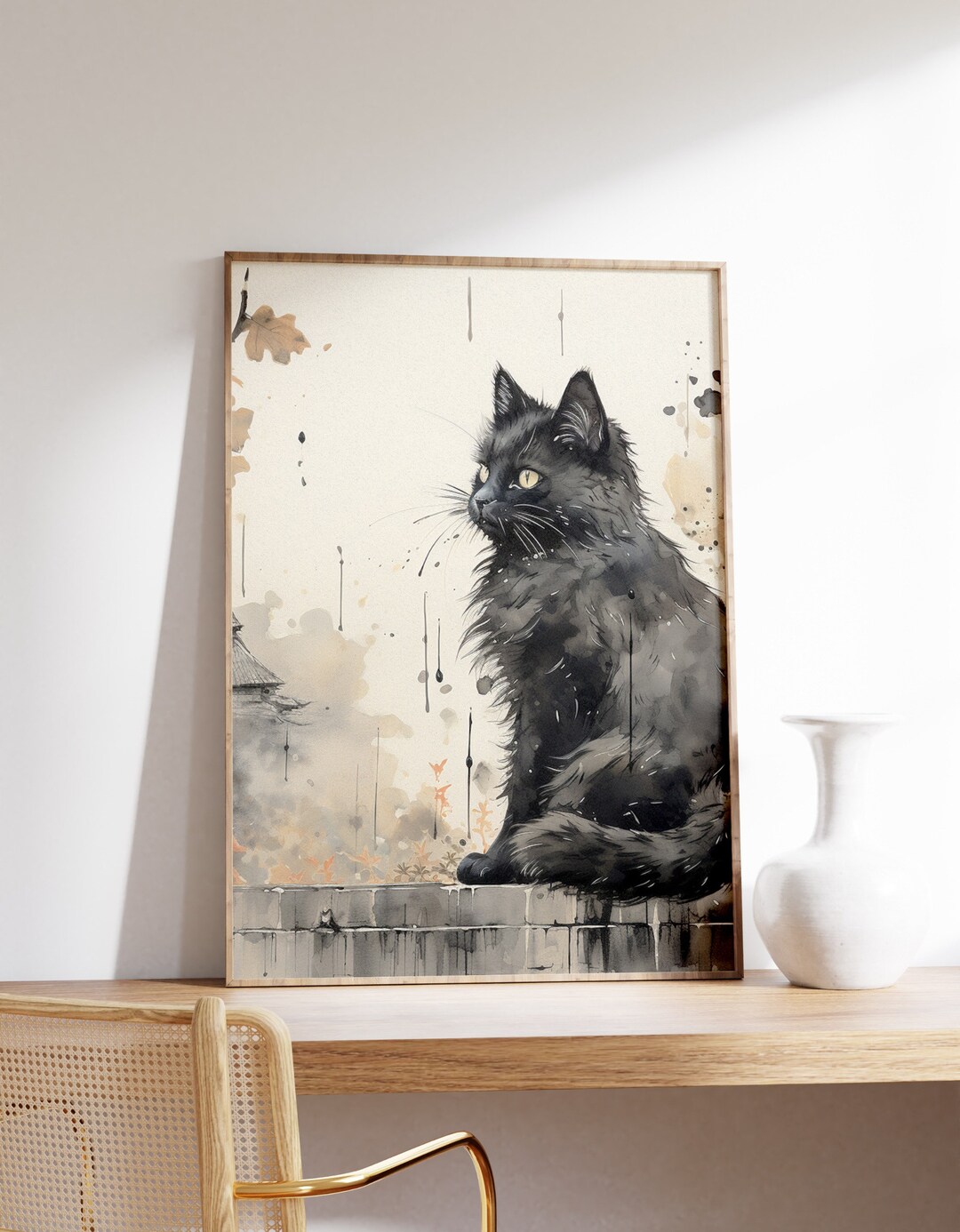Japanese Shy Cat Poster Animal Poster Shy Cat Art Print Animal Art ...
