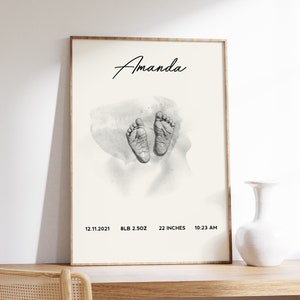 Personalised Birth Print | Footprint Nursery Wall Art | Newborn ...