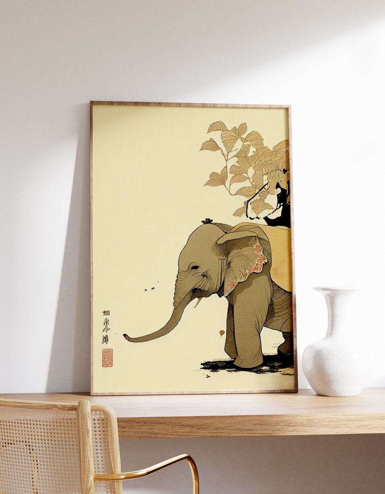Japanese Elephant Poster Animal Poster Elephant Art Print - Etsy