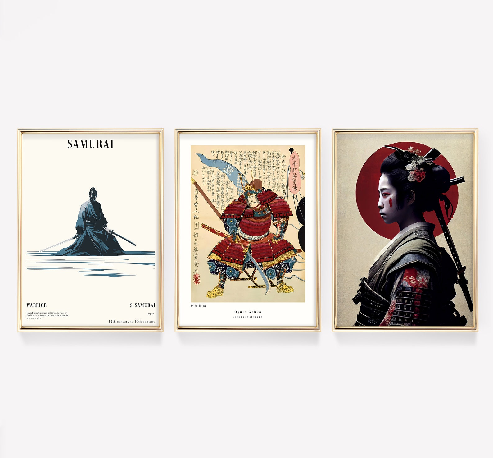 Japanese Set of 3 Samurai Posters | Samurai Art Poster | Japanese ...