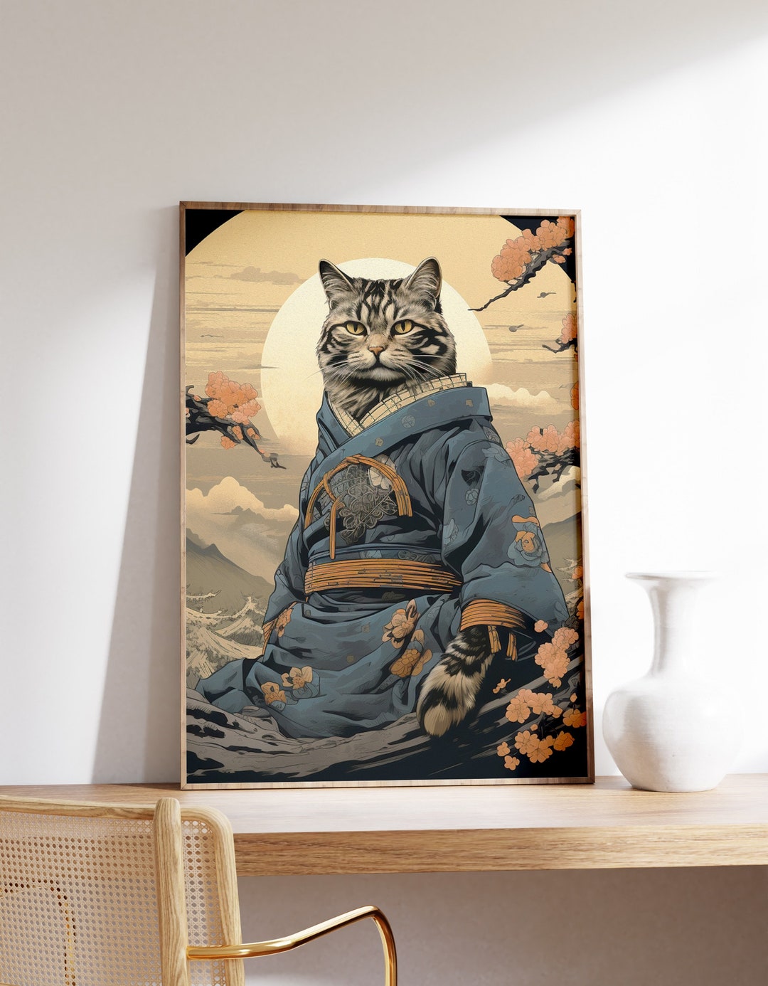 Japanese Samurai Cat Poster | Animal Poster | Samurai Cat Art Print ...