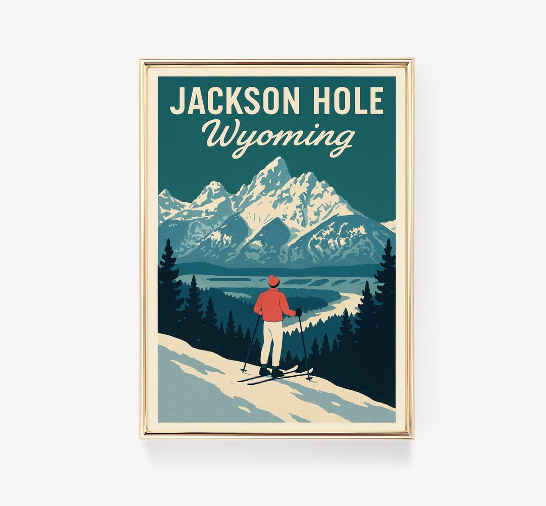 Jackson Hole Vintage Travel Poster, Wyoming Wall Art, Canvas Print, USA ...