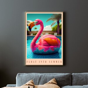 Flamingo Floatie Print | Summer Art | Summer Poster | Sunny Pool Art ...
