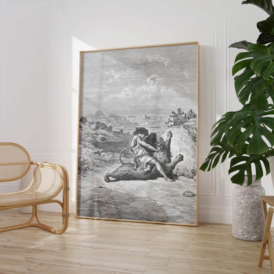 Gustave Dore - Samson Slays a Lion (1866) | Death Painting | Vintage ...