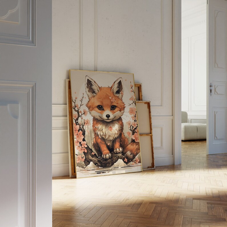 Japanese Cute Fox Poster | Animal Poster | Cute Fox Art Print | Animal ...