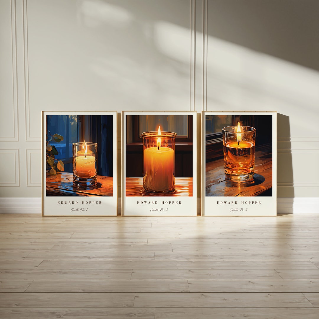 Candle Set of 3 Art Prints | Edward Hopper Exhibition Print | Candle ...