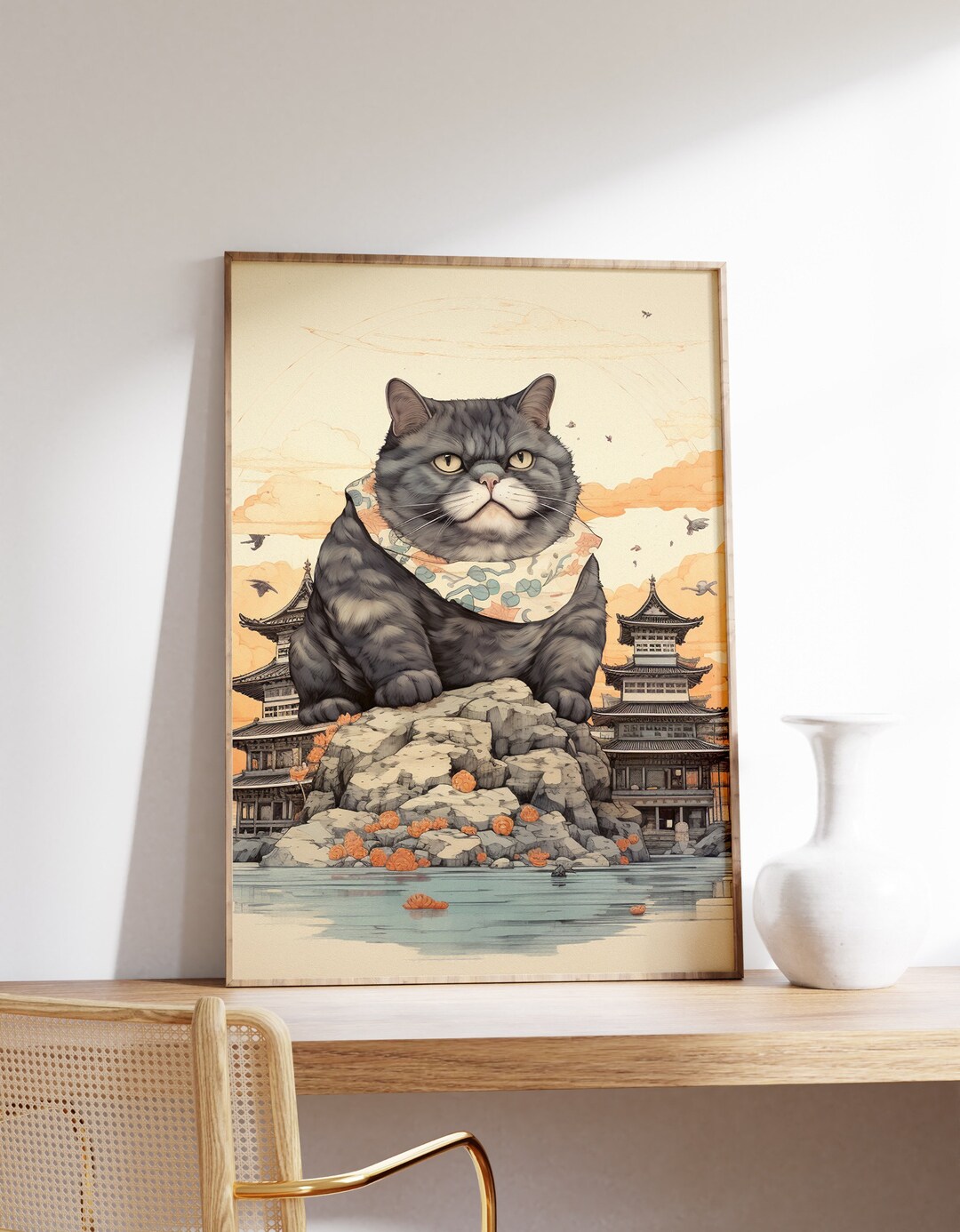 Japanese Fat Cat Poster | Animal Poster | Fat Cat Art Print | Animal ...