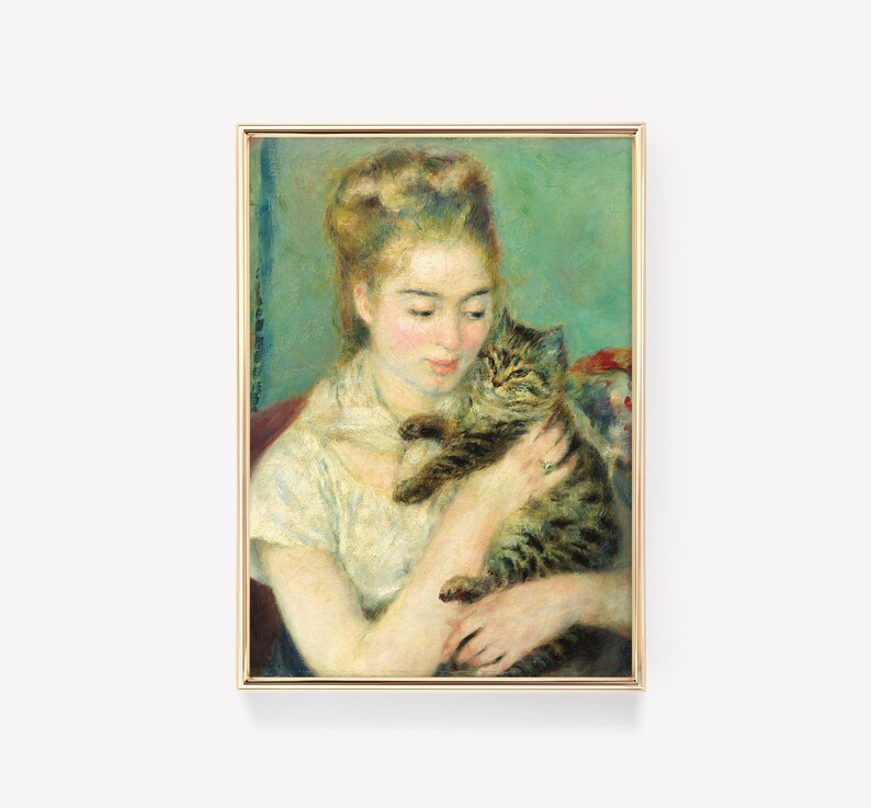 Pierre-auguste Renoir - Woman With a Cat (1875) | Vintage Print, Cat ...