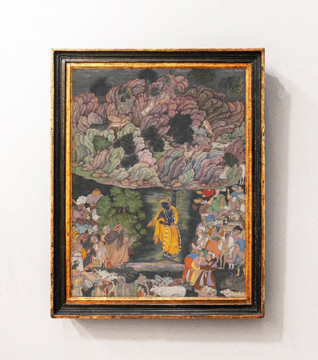 Krishna Holds up Mount Govardhan to Shelter the Villagers of Braj ...