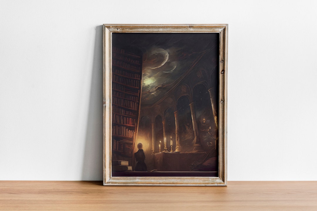 Dark Academia Library Painting | Aesthetic Wall Art | Vintage Moody Art ...