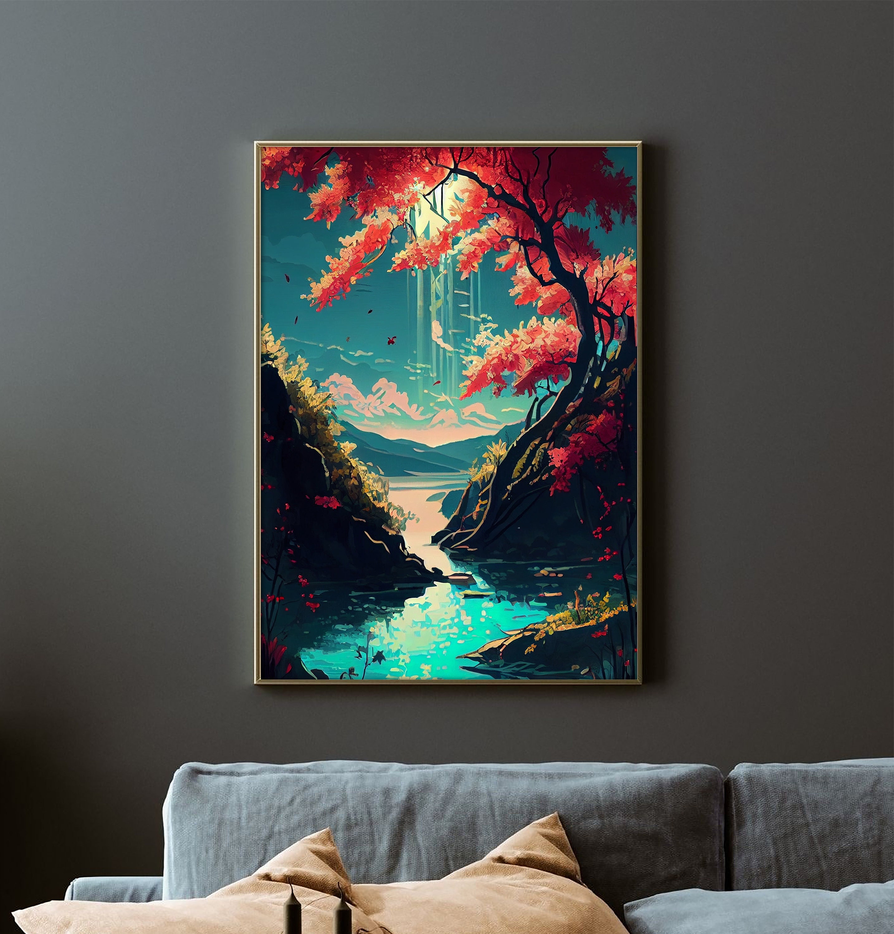 Japanese Landscape Sakura Tree Poster