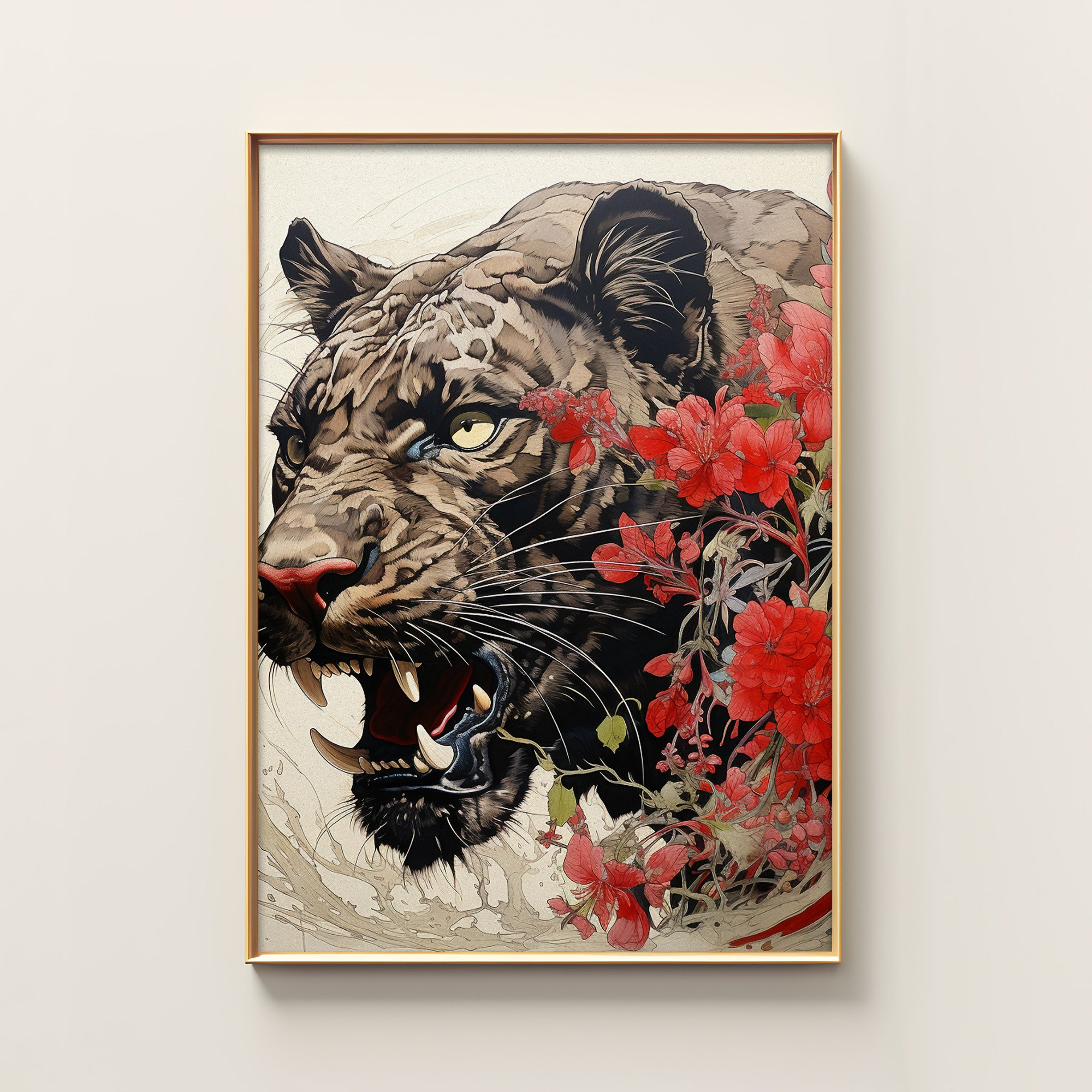Japanese Panther Poster | Animal Poster | Panther Art Print | Animal ...
