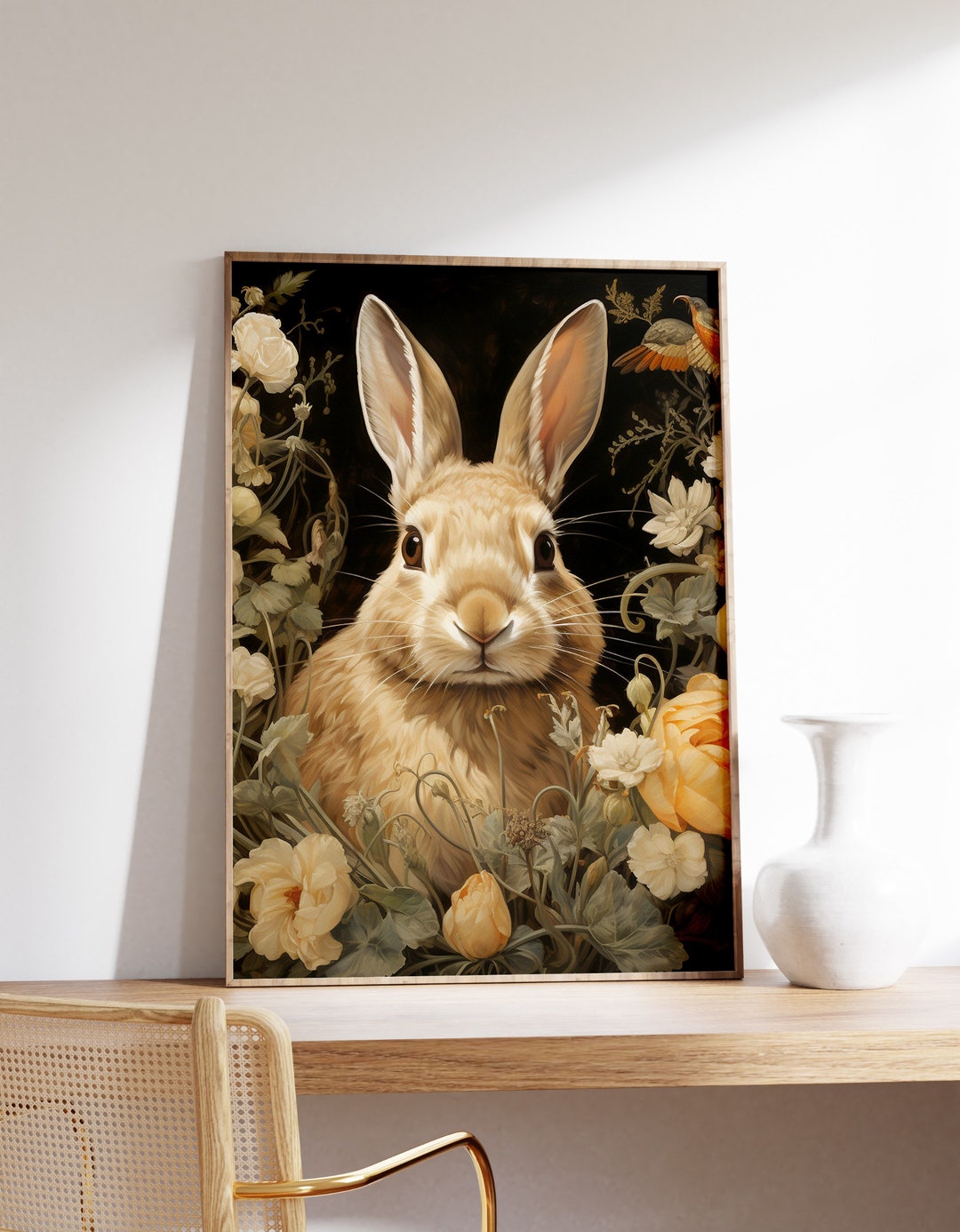 Rabbit | Cottagecore Wall Art | Moody Floral Print | Goblincore Decor ...