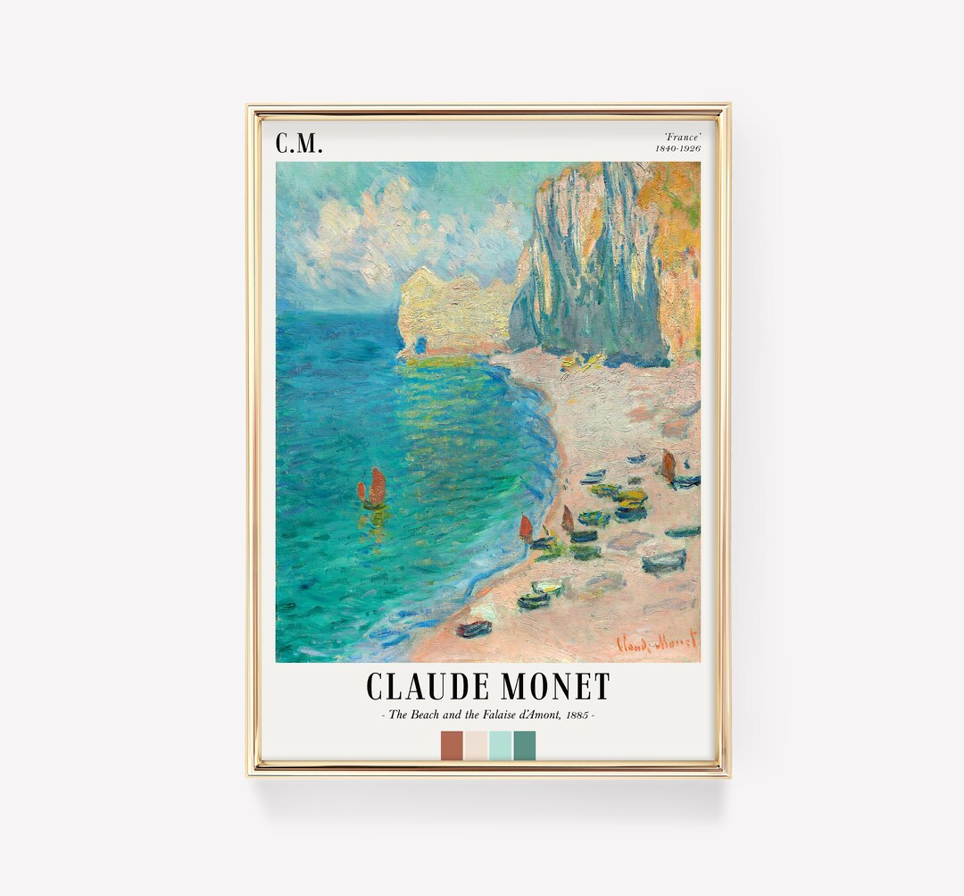 Claude Monet Poster | the Beach and the Falaise | Muted Painting ...