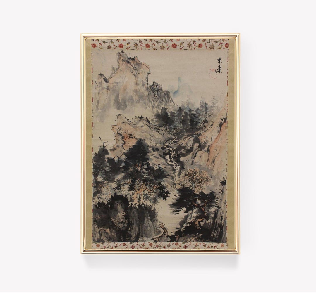 Vintage Chinese Art | Shen Zhou Poster | Lofty Mountains Print | Dense ...