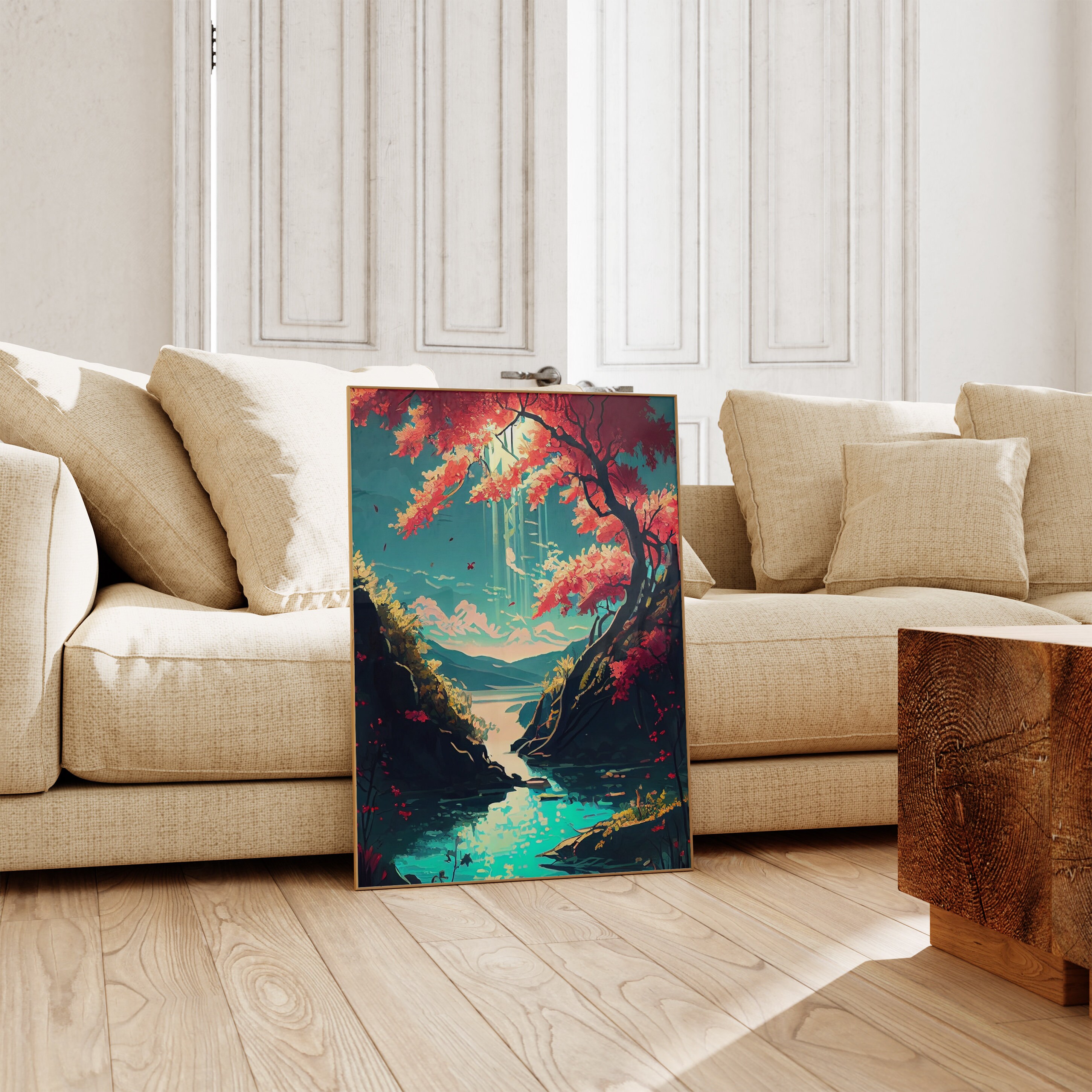 Japanese Landscape Sakura Tree Poster