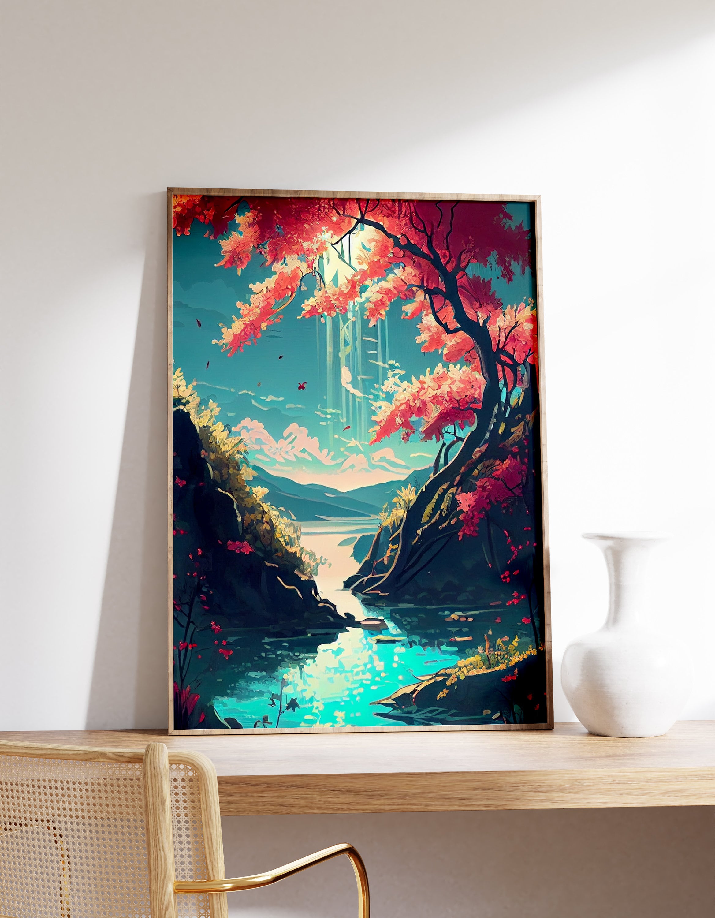 Japanese Landscape Sakura Tree Poster