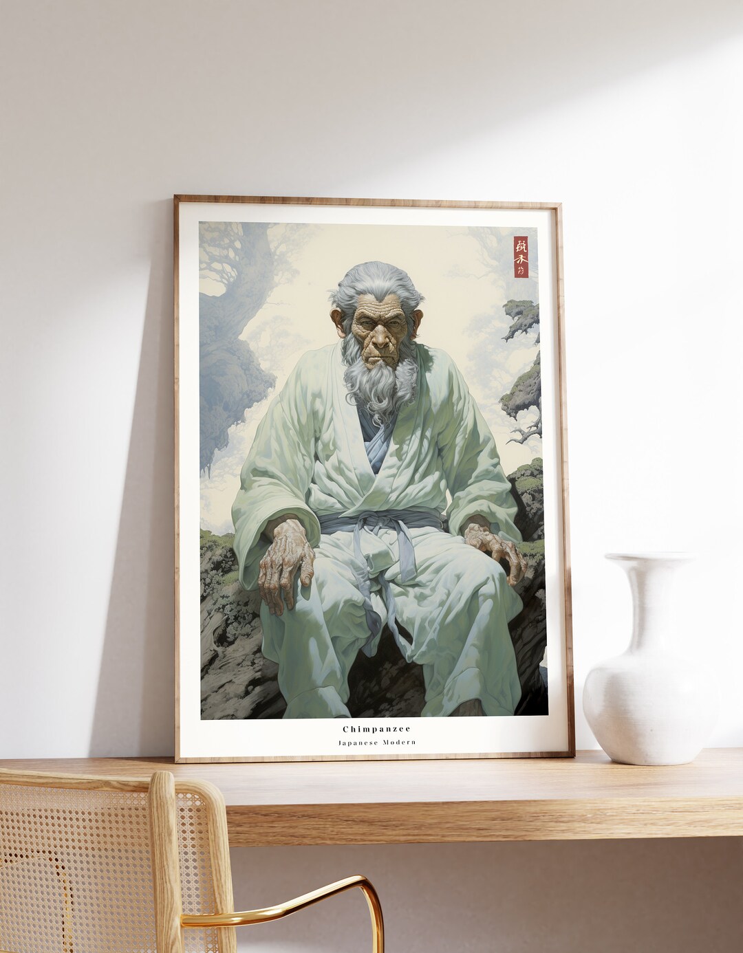 Japanese Art Print | Chimpanzee Print | Animal Wall Art | Traditional ...