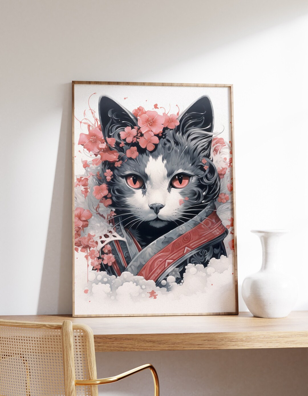 Japanese Geisha Cat Poster | Animal Poster | Geisha Cat Art Print ...