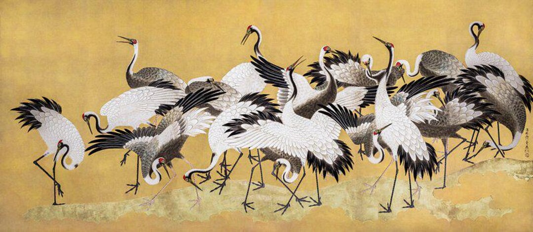 Vintage Bird Art | Grue Painting | Cranes Print | Itō Jakuchū Poster ...