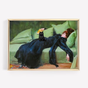 Black Cat Art Poster | Decadent Young Woman Cat Poster | After the ...