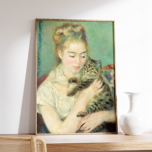 Pierre-auguste Renoir - Woman With a Cat (1875) | Vintage Print, Cat ...
