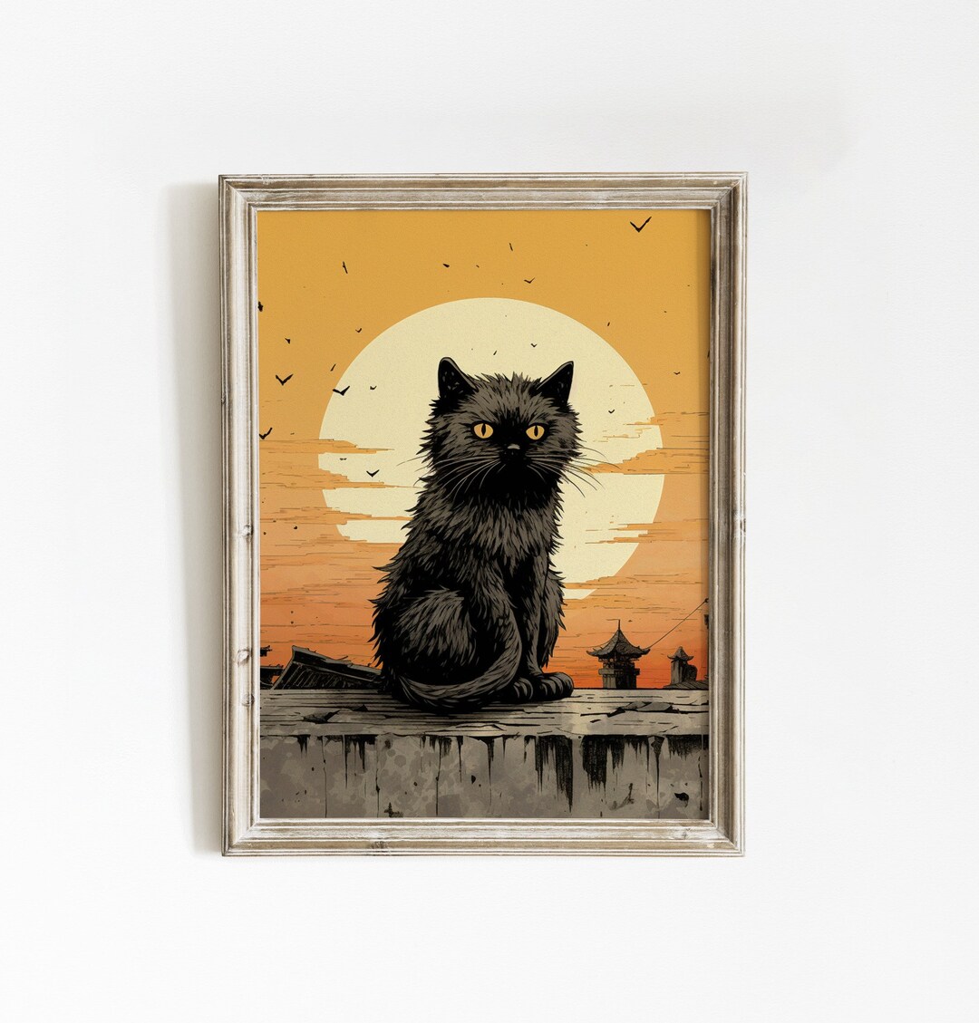 Japanese Sad Cat Poster | Animal Poster | Sad Cat Art Print | Animal ...