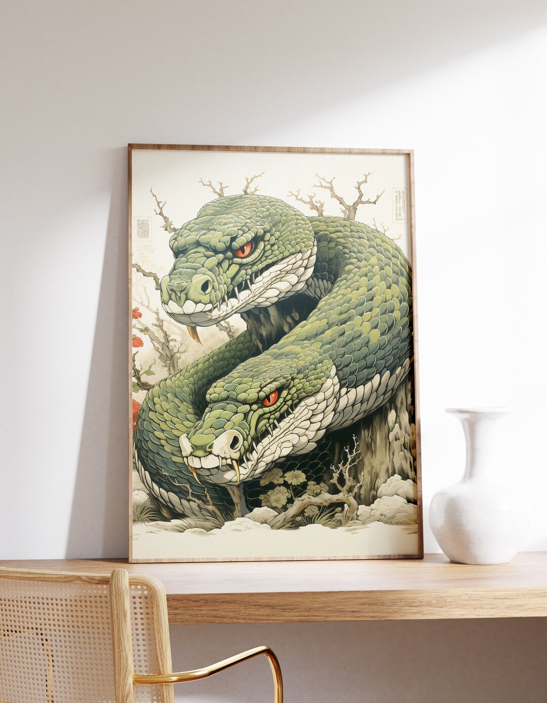 Japanese Green Cobra Poster | Animal Poster | Green Cobra Art Print ...