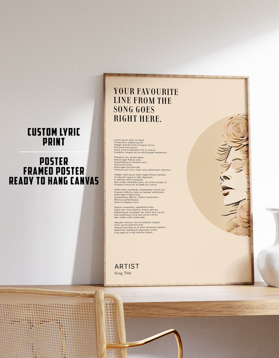 Personalised Lyric Poster Music Poster Custom Song Lyric Print Lyric ...