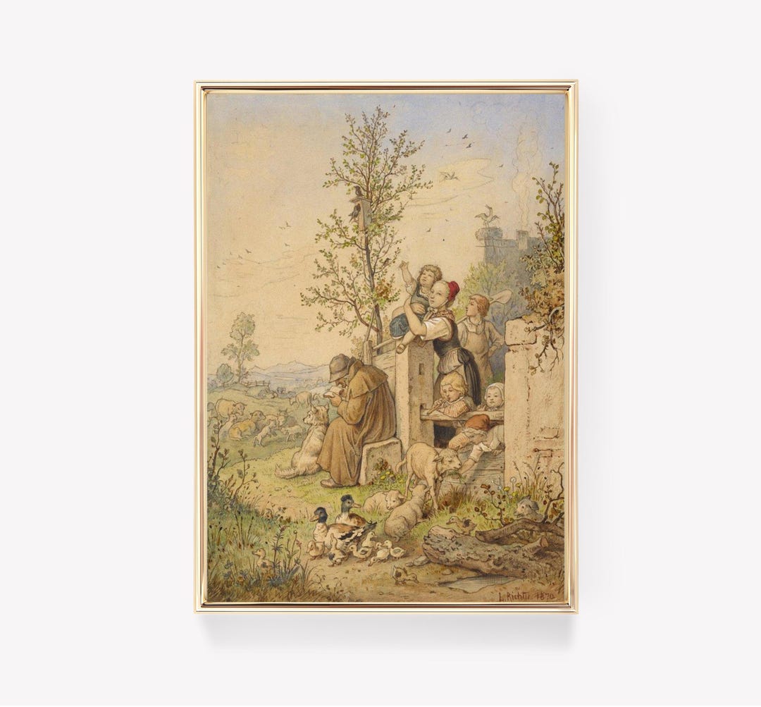 Monk in Spring | Ludwig Richter Print | Vintage Painting | 1870 Art ...
