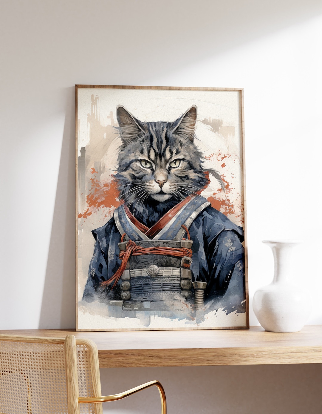 Japanese Samurai Cat Poster Animal Poster Samurai Cat Art Print Animal ...