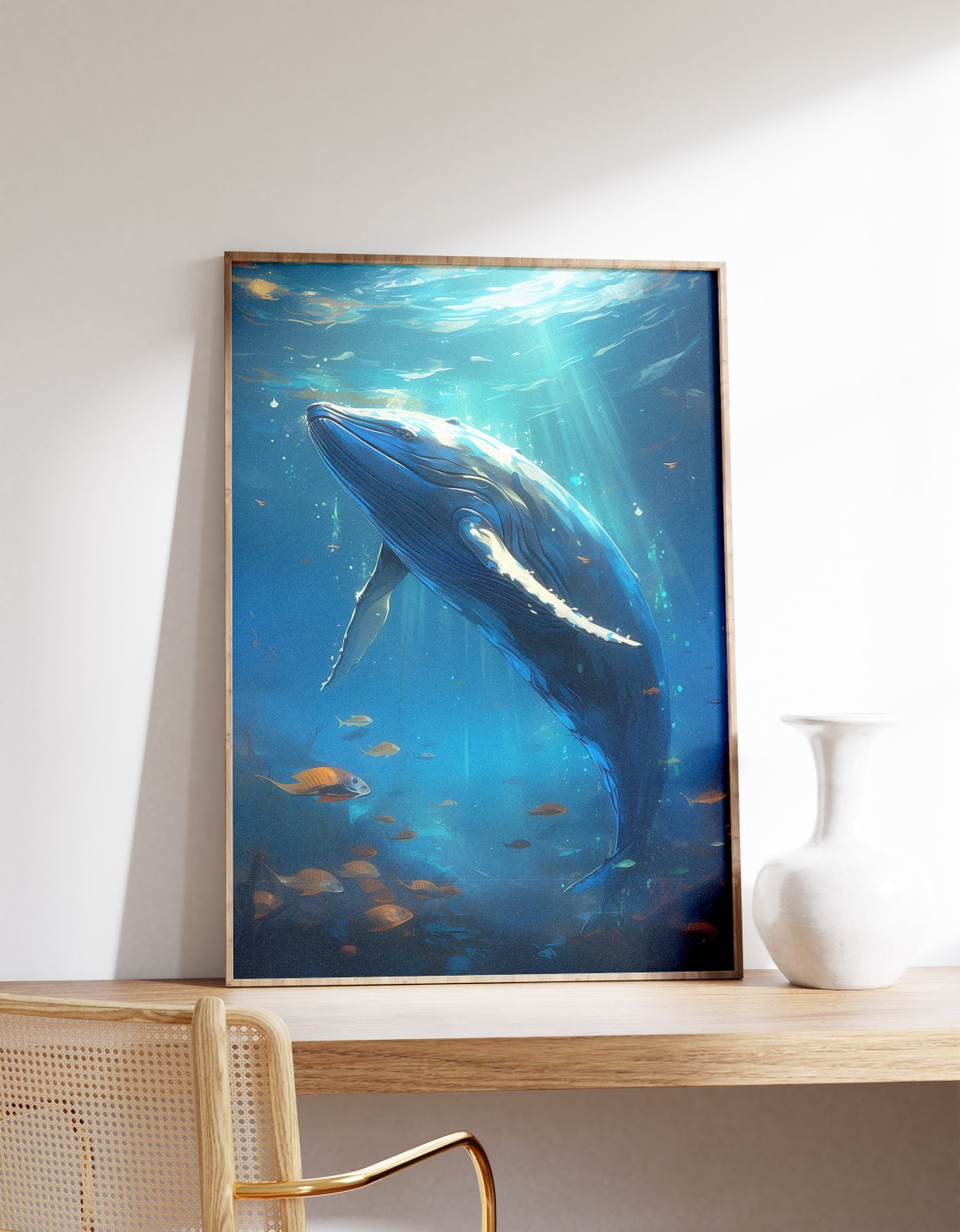 Blue Whale Print | Sea Life Print | Vintage Beach Decor | Nautical Wall ...
