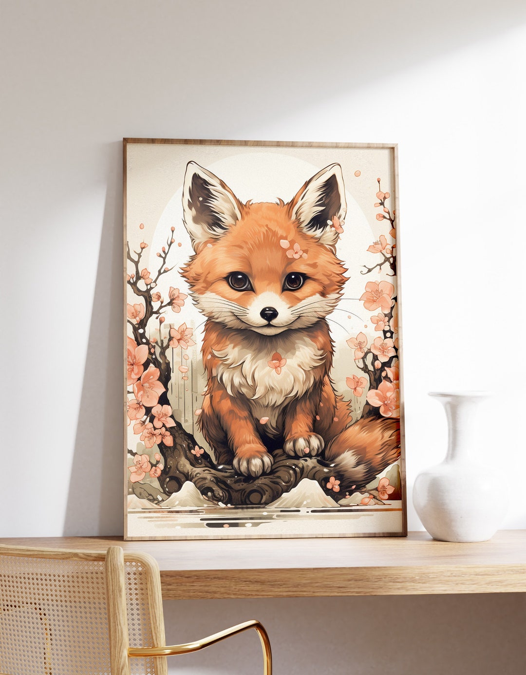 Japanese Cute Fox Poster | Animal Poster | Cute Fox Art Print | Animal ...