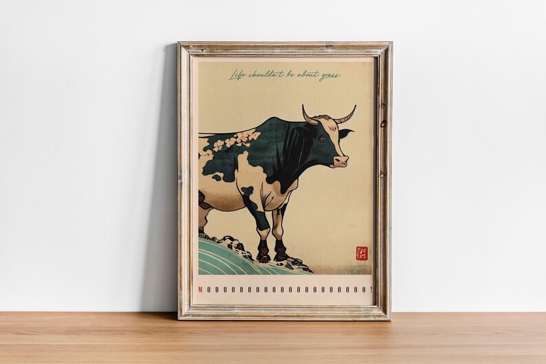 Funny Cow Print | Japanese Cow Poster | Animal Poster | Cow Wall Art ...